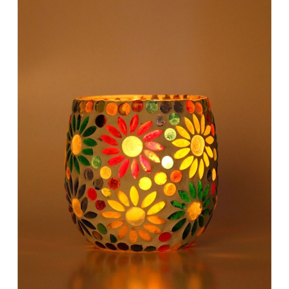 Somil Multicolour Table Top Glass Tea Light Holder - Pack of 4